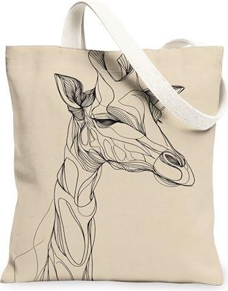 Generic Giraffe Line Art Sac fourre-tout en toile Motif animal R&eacute;utilisable, Minimaliste L&eacute;ger Lavable &Eacute;paule St, beige, 13x15 Inch
