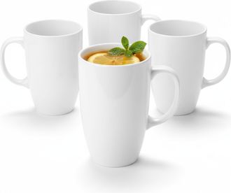 Wilmax England Wilmax - Teetassen & Kaffeetassen - 4er Set - 630ml - Kaffeebecher Porzellan - Becherset - Tasse f&uuml;r Tee, Kaffee, Cappuccino - Porzellantassen mit Gri