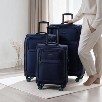 Infinity Leather Weichschalenkoffer 1680D-Polyester Blau, 8 Rollen, TSA