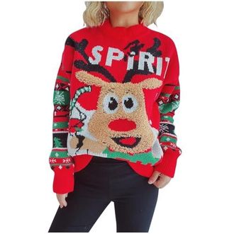 Generic Pull de Noël pour femme - Version ample en tricot jacquard, rouge, L