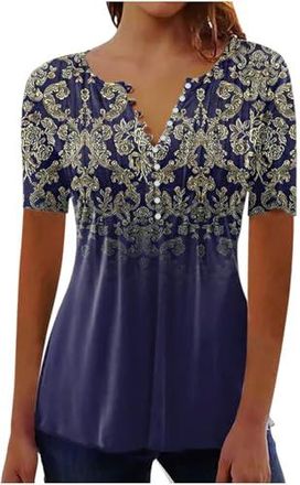 Generic Femme Tee Shirt Coton Loisirs Blanc T-Shirt Tops Manches 3/4 D&eacute;t&eacute; L&acirc;che De Base T-Shirt Grande Taille Confortable Col en V Top Tunique &Agrave; Manches 3/4 D