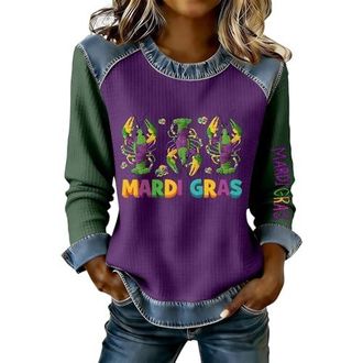 Generic Sweat-shirt imprim&eacute; l&eacute;ger &agrave; manches longues et col rond pour femme - Imprim&eacute; amusant - Manches longues, Vert, XXL