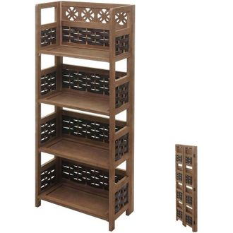 Mendler Mendler - tag&egrave;re HWC-K86 pliable 4 &eacute;tag&egrave;res - Bois 110cm - brun fonc&eacute; - tressage brun fonc&eacute;