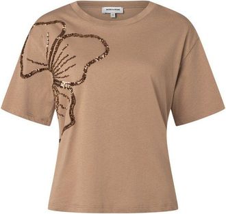 More & More Kurzarmshirt edles Kurzarmshirt, Pailletten-Blume