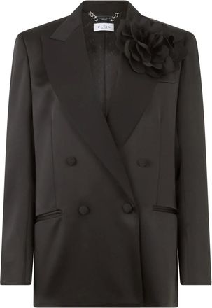 Philipp Plein Femme, Vestes, Noir, Taille: 40 FR Blazer Crois&eacute; en Satin avec Roses