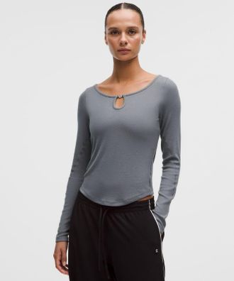 lululemon Hold Tight Langarmshirt mit Keyhole-Design Anhänger für Frauen - Größe 10 in Solar Grey