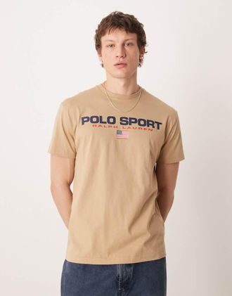 Polo Ralph Lauren Sport - T-shirt classique avec logo drapeau sur la poitrine - Beige kaki-Vert