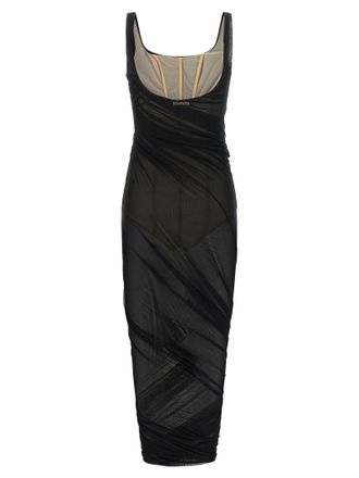 The Attico Mesh with Asymmetrical Draping Dress - Black