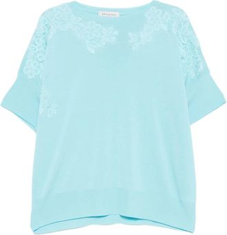 Ermanno Scervino Femme, Pulls, Bleu, Taille: 40 FR Top en dentelle florale