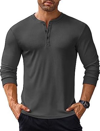 Coofandy Henley Pull Homme Manches Longues Bouton Tricot Pulls Bouton Solide T-Shirt Pull dhiver Doux et Confortable Gris Foncé XL
