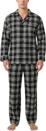 Lapasa Ensemble de Pyjama Homme Chaud & Confortable 100% Flanelle de Coton M95 Ensemble à Carreaux Noir & Blanc, XXL