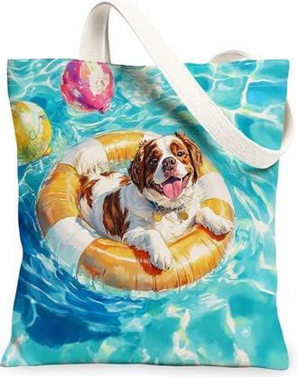 Generic Sac fourre-tout amusant en toile motif chien Saint-Bernard pour le shopping 33 x 38 cm, sac &agrave; bandouli&egrave;re r&eacute;utilisable pour femme, peinture danimaux d