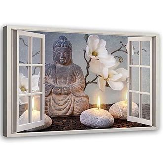 Feeby Impression sur Toile 90x60 cm Decoration Chambre - Tableau Decoration Murale Tableau Paysage - Nature Fen&ecirc;tre - Decoration Maison - Tableau Moderne - 