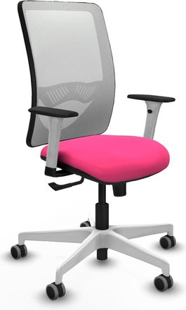 Piqueras y Crespo Rosa Schreibtisch mit Rollen Zulema mit wei&szlig;en und schwarzen Armlehnen, h&ouml;henverstellbare Lendenwirbelst&uuml;tze, 3 Positionen, Wei&szlig; / Rosa