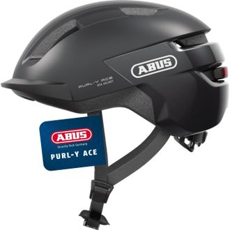 ABUS Fahrradhelm Purl-Y ACE mit LED-Licht - geeignet Fahrten auf E-Bike und S-Pedelec - Trendiger NTA-Schutzhelm f&uuml;r Erwachsene und Jugendliche - Dunkelgra