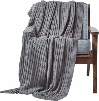 Homescapes Homescapes - Baumwolldecke mit Zopfmuster, grau, 150 x 200 cm