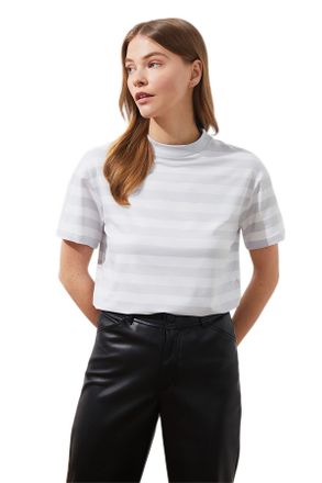 Trendyol Trendyol Damen Gestreiftes Grundlegendes Steile Kragen Gestricktes T-shirt T Shirt, Gray, L EU