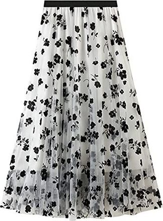 Feoya Jupe Plissée en Mousseline de Voile Jupe Femme Trapèze Mi Longue Femme pour Printemps-Eté Blanc,Taille Unique