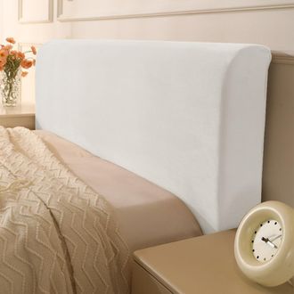 Generic Samtgummierte Bettkopfteil Bezug Schutzh&uuml;lle in voller Gr&ouml;&szlig;e einfarbig dehnbar staubdicht Kopfteil Bezug Schutzh&uuml;lle f&uuml;r Schlafzimmerdekoration Wei&szlig; 1
