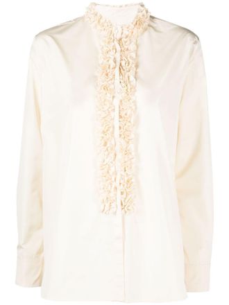 Jil Sander blouse volant&eacute;e &agrave; broderies - Tons neutres