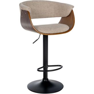 Clp Tabouret de bar Vestal avec Coque en bois r&eacute;glable pivotant Noyer / Cr&egrave;me Tissu