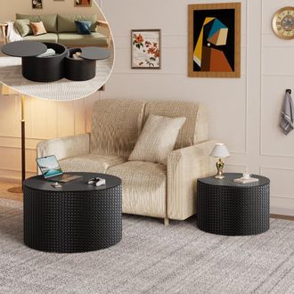 Generic Runde Beistelltische, 2er-Set, Moderne handgefertigte, geriffelte Trommelkreis-Couchtische f&uuml;r Wohnzimmer, Beistelltische f&uuml;r Schlafzimmer und Balkon 