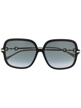 Gucci lunettes de soleil Horsebit &agrave; monture ronde - Noir