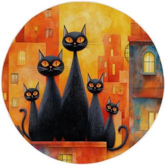 Generic Tapis Rond Moderne pour Chambre à Coucher Salon Salle à Manger Cuisine, 150 cm Tanné Microfibre Douce paillasson Circulaire, Ville Animaux Chats Impri