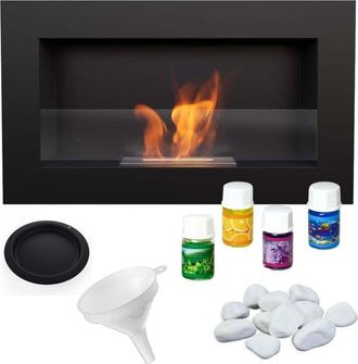 Kratki Wandkamin Bioethanol GOLF 2 schwarz mit Verglasung Zubeh&ouml;rset