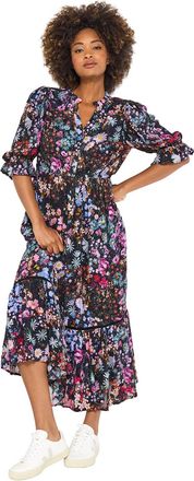 Joe Browns Damen Tiered Georgette Autumn Floral Midi Dress Kleid, Schwarz, 40