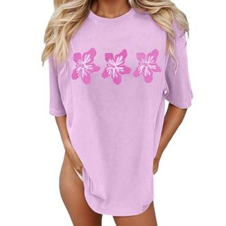 Generic T-shirt pour femme T-shirt Plage T-shirts graphiques surdimensionn&eacute;s pour femmes Baggy Chemises esth&eacute;tiques Hauts de vacances d&eacute;t&eacute;, Rose clair, XXL