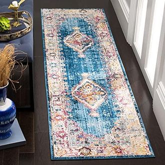 Safavieh Traditionell Teppich für Wohnzimmer, Esszimmer, Schlafzimmer - Bristol Collection, Kurzer Flor, Blau und Elfenbein, 69 X 244 cm