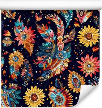 OEM Carta Da Parati Boho Blu Navy E Oro Per Soggiorno E Camera Da Letto 50x1000 Cm