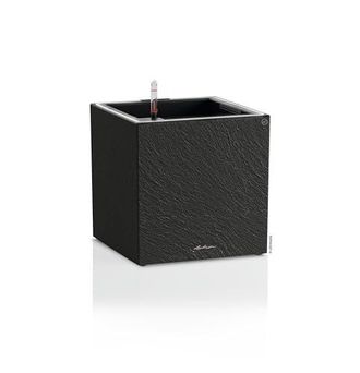 Lechuza Pflanzgefäß Canto Slatestone 30 Low LED Dark Grey, Pflanzgefäß mit Bewässerungssystem, Wasserstandsanzeiger und Pflanzeinsatz mit LED-Lichtband, Schie