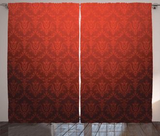 Abakuhaus Dunkelrot Rustikaler Gardine, Vintage Blumen Stil Ombre, Schlafzimmer Kräuselband Vorhang mit Schlaufen und Haken, 280 x 245 cm, Schwarz Rot