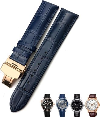 Generic 18 mm, 20 mm, 22 mm echtes Rindslederarmband mit Schmetterlingsverschluss, geeignet für das Omega 300-Armband