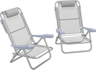 OUTSUNNY Lot de 2 chaises de jardin camping plage pliables t&eacute;ti&egrave;re dossier inclinable 6 niv. alu. teslin bleu turquoise