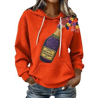 Generic Sweat-shirt amusant pour femme avec motif champagne (2026) cardigan en tricot pour femme, Orange, 3XL