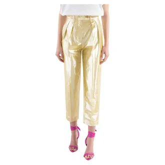 Tela Hochtaillierte Lurex Casual Hose - - Trousers - Damen - Gelb - 2XS