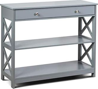 Giantex Table Console Entrée 3 Niveaux, Console Meuble avec 1 Grand Tiroir, 2 Étagères, Dispositif Anti-Basculement, Cadre en X, Meuble Entrée Étroite 100 X 3