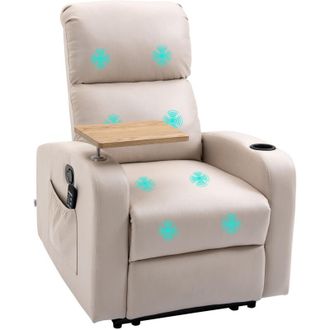 HOMCOM Homcom - Relaxsessel mit Massagefunktion, Fernsehsessel mit Liegefunktion, Drehbarem Tisch, Massagesessel, Ruhesessel mit Fernbedienung, Feder