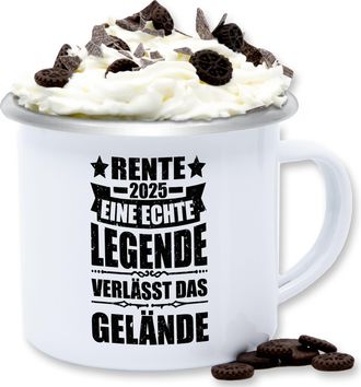 Shirtracer Emaille Tasse Blechtasse - Rentner Tassen - Rente 2025 - Legende verlässt das Gelände - 300 ml - Weiß Silber - retirement pensionär teetasse zum ruhes