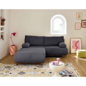 Best Mobilier Bestmobilier - Cristal - 3-sitzer sofa - schlaffunktion und bettkasten und gro&szlig;er sitzsack - gro&szlig;er geripptem cord - anthrazitgrau