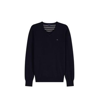Eden Park Pull droit col v en laine et coton