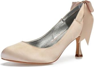 Generic Chaussures De Mari&eacute;e Escarpins pour Femme Satin&eacute;e Talon Moyen Slip-on Rond Chaussures De Mariage De F&ecirc;te 7Cm,Champagne,38 EU