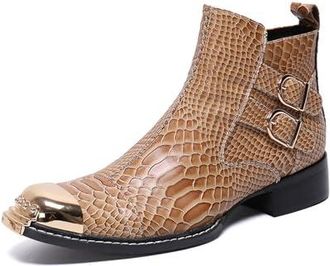 Generic Bottines Chelsea western décontractées en cuir véritable avec bout carré et fermeture éclair pour homme, jaune, 42 2/3 EU