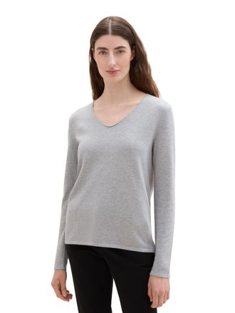 Tom Tailor Damen Basic Strickpullover mit V-Ausschnitt, 21373 - Medium Silver Grey Melange, XXXL