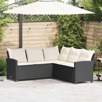 vidaXL Vidaxl - L-f&ouml;rmiges Couchsofa mit Kissen Schwarzes Polyrattan