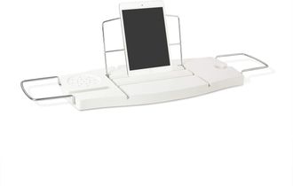 Umbra Badewannen-Caddy aus Bambus, ausziehbar und verstellbar, Wei&szlig;