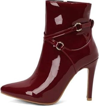 Generic Bottines &agrave; talons aiguilles &agrave; bout pointu pour femme - Mode dhiver - Fermeture &eacute;clair lat&eacute;rale - Talon haut - Pour soir&eacute;e, rendez-vous, rouge vin, 38.